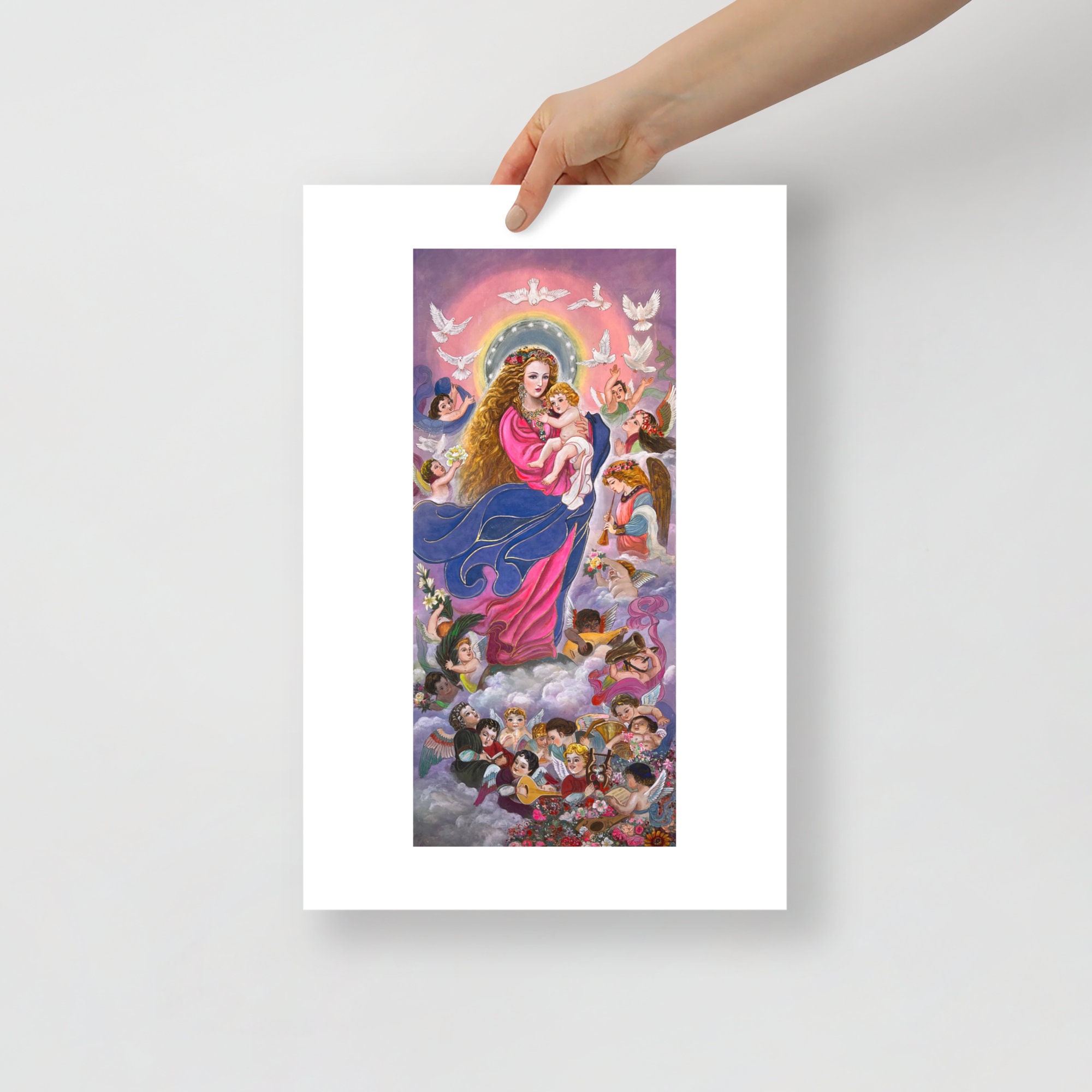 Virgin Mary and Baby Jesus Chinese Watercolor Painting on Silk Poster ...