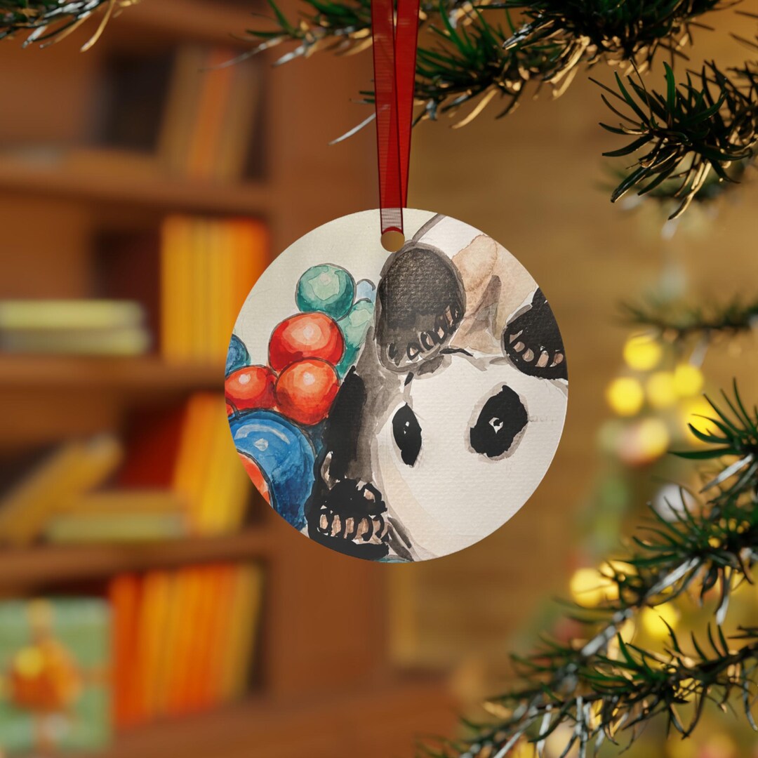 Personalized Metal Ornament, Cute Hand Painted Watercolor Panda & Balls ...
