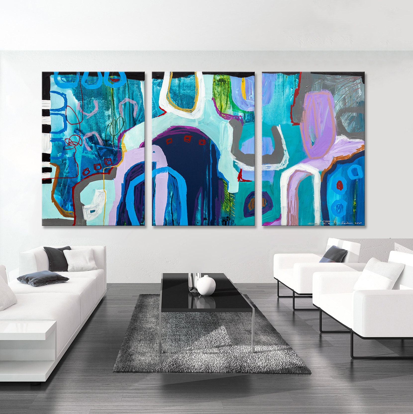 Triptych Abstract Painting Canvas Print Art on Canvas - Etsy