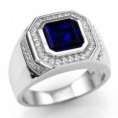 Blue Sapphire Men's Ring 925 Sterling Silver Gents Ring - Etsy