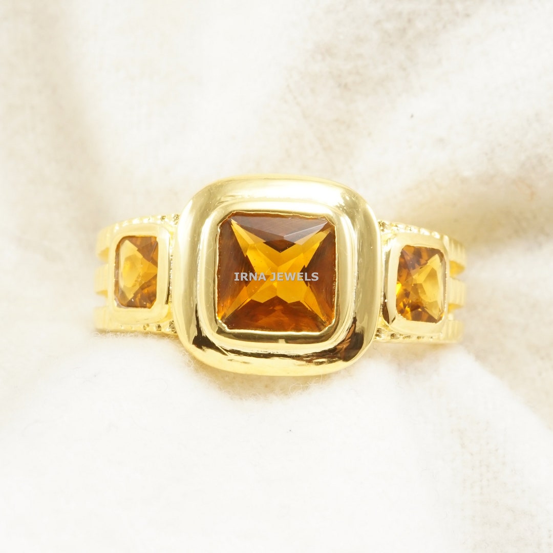 Citrine Men Gold Plated Ring, 925 Sterling Silver, AAA Quality Citrine ...