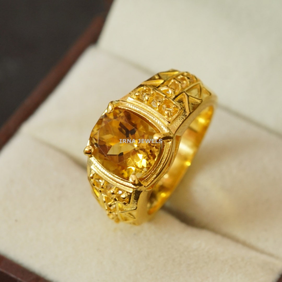 Citrine Men's Ring , 925 Sterling Silver, AAA Quality Citrine ...