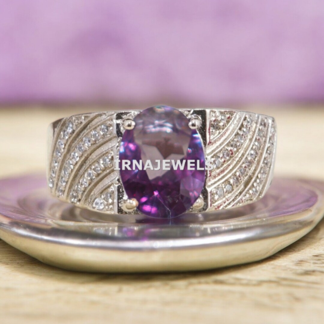 Alexandrite Men's Ring Engraved 925 Sterling Silver, Personalized Gift ...