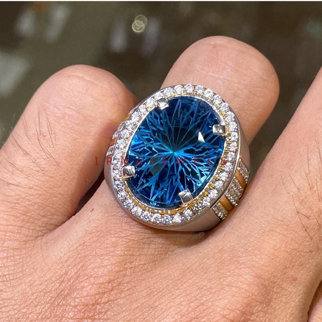 London Blue Topaz Ring for Men, 925 Sterling Silver, Statement Ring ...