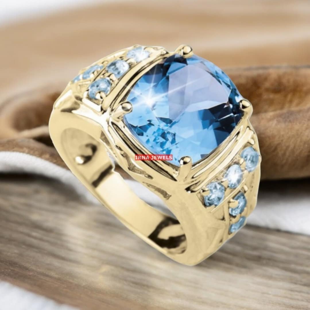 Blue Topaz Men's Ring, 925 Sterling Silver, Silver Ring, AAA Quality ...