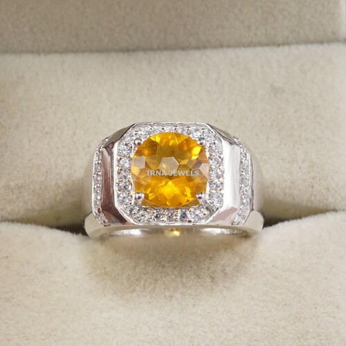 Natural Citrine Men's Ring Sterling Silver Citrine Ring - Etsy