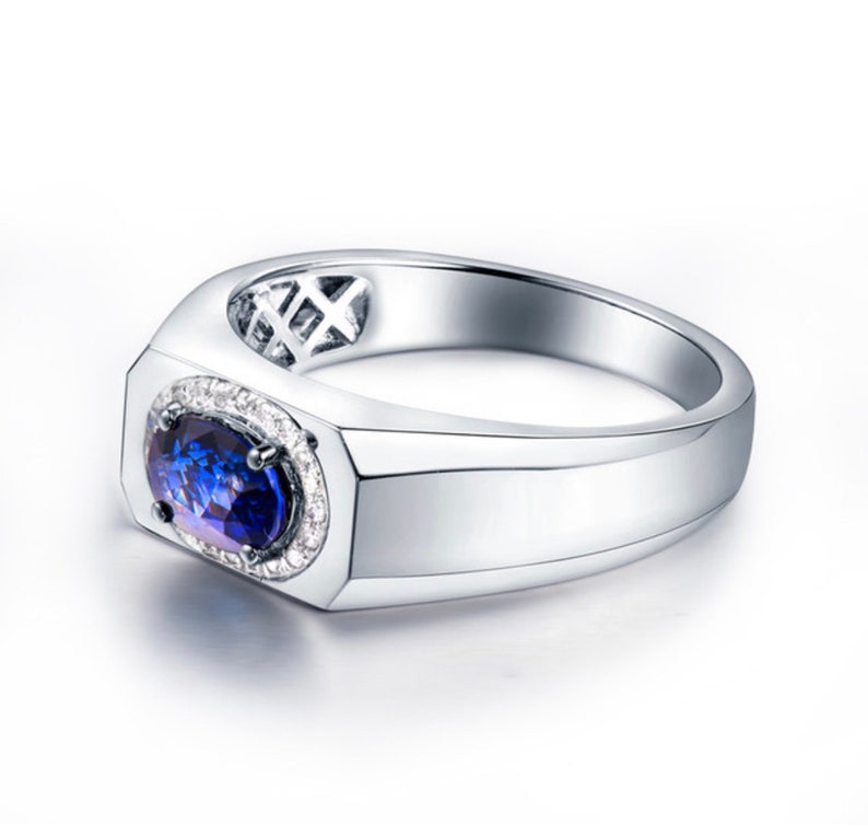 Natural Blue Sapphire Mens Ring in 925 Sterling Silver | Etsy