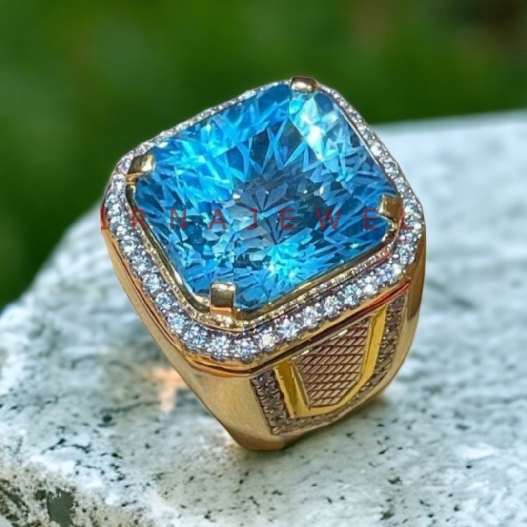 Blue Topaz Men Handmade Ring, 925 Sterling Silver, Statement Ring, Gold ...