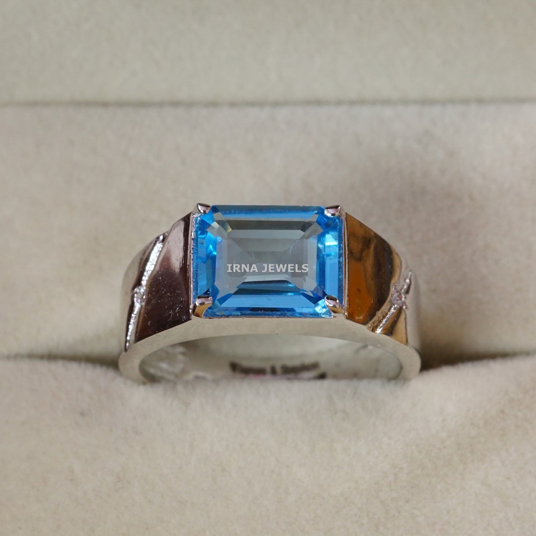 Blue Topaz Mens Ring, 925 Sterling Silver, AAA Quality Topaz Ring ...