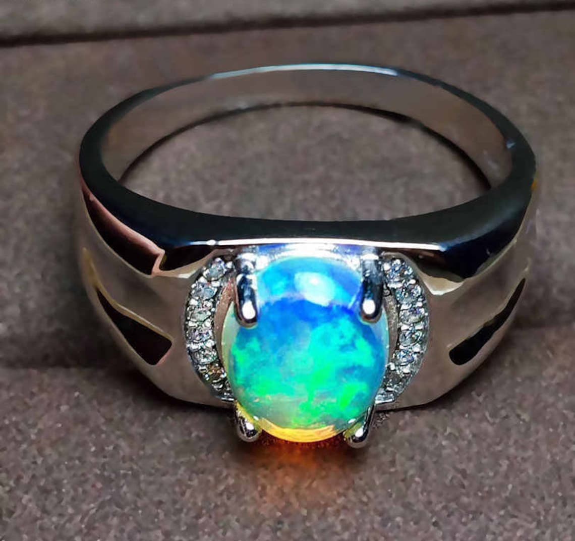Natural Fire Opal Ring for Men 925 Sterling Silver AAA | Etsy