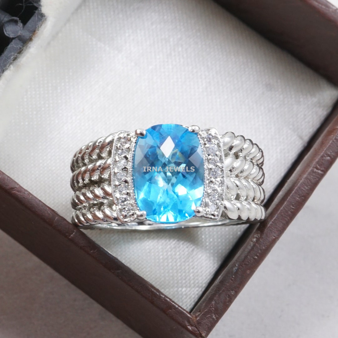 Blue Topaz Men's Ring, 925 Sterling Silver, Silver Topaz Ring, AAA ...