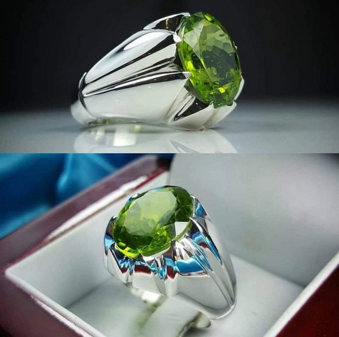 Peridot Men's Ring , Solid 925 Sterling Silver, AAA Quality Peridot ...