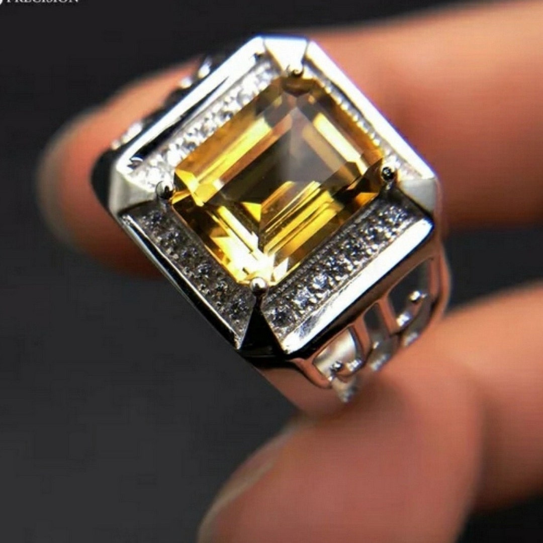 Citrine Men Engagement Ring for Men, 925 Sterling Silver, AAA Quality ...