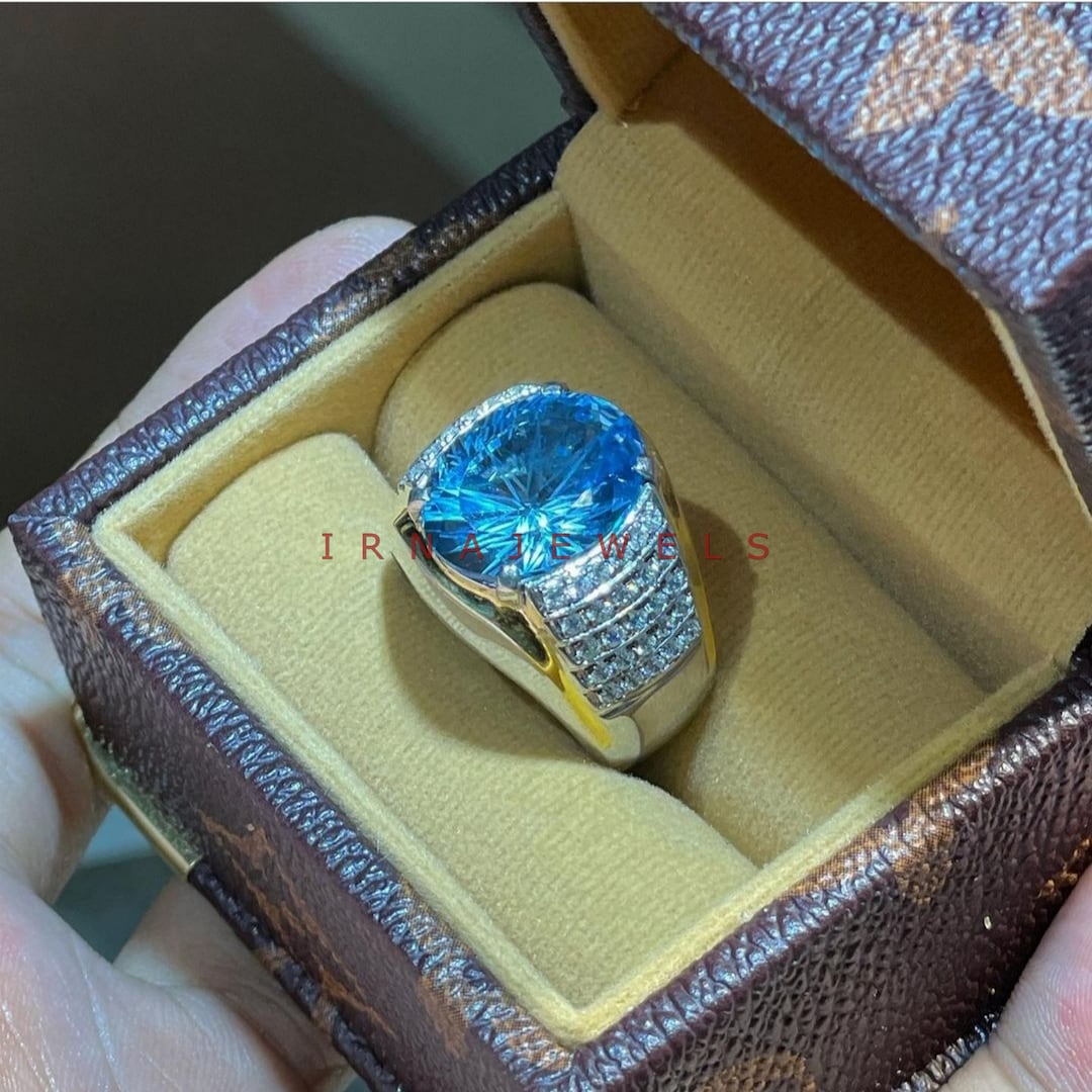 Blue Topaz Men Wedding Ring, 925 Sterling Silver, Statement Ring, Gold ...