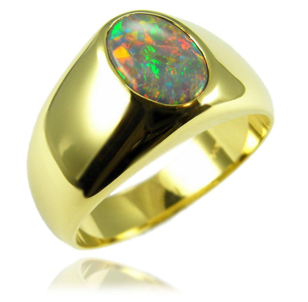 Fire Opal Men's Ring, 925 Sterling Silver, AAA Quality Opal Gem Ring ...