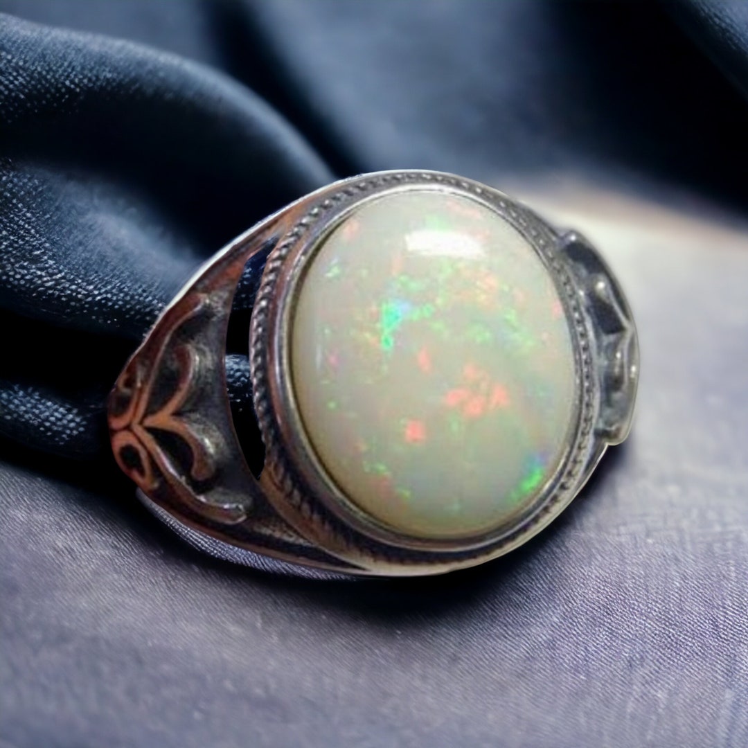 Fire Opal Men's Ring, 925 Solid Sterling Silver, AAA Quality Opal ...