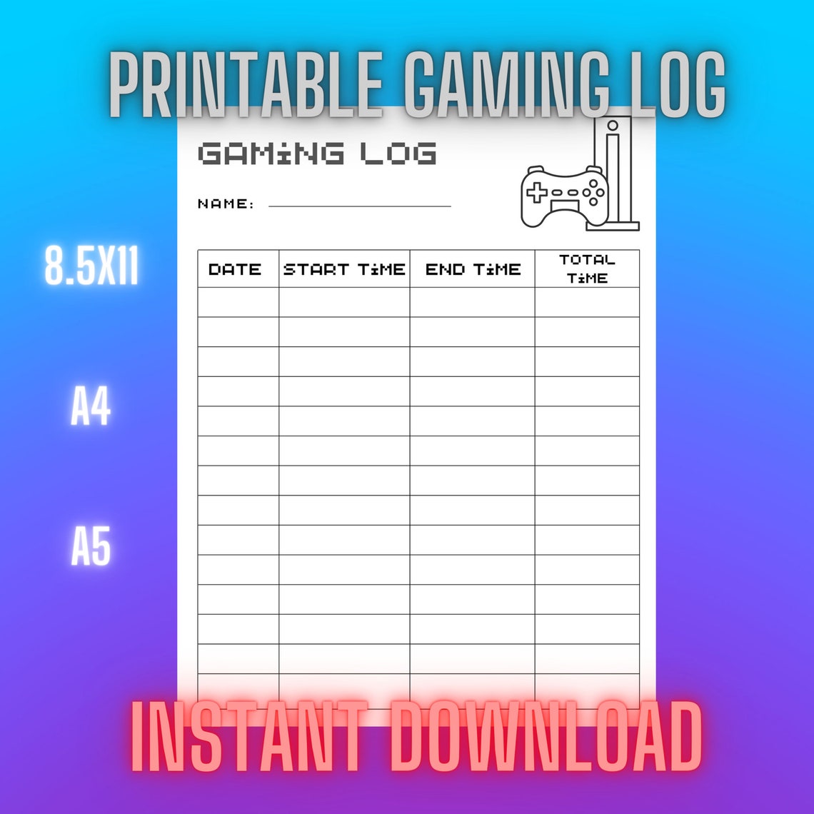 Printable Gaming Log, Gamer Log, Video Game Log, Video Game Tracker ...