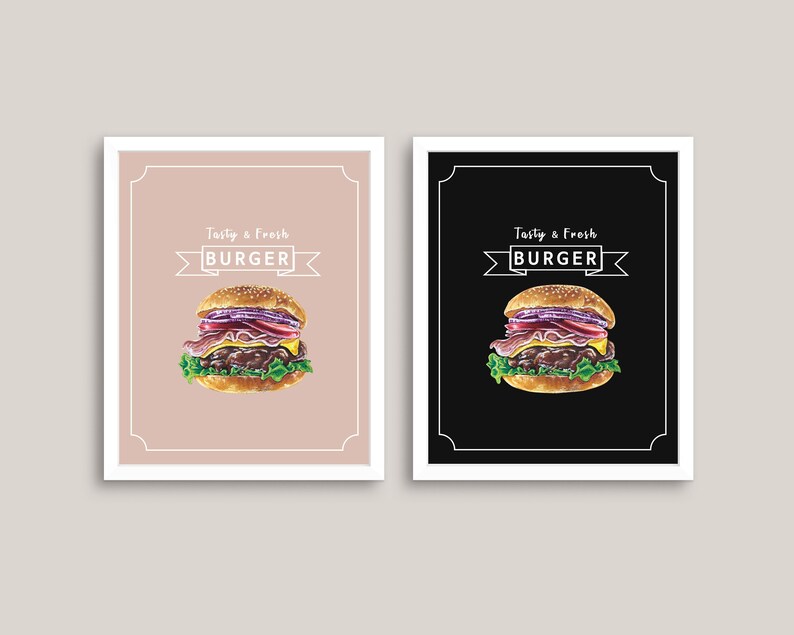 Printable, Burger, Hamburger Kitchen Wall Art, Kitchen Deco, Home Deco ...