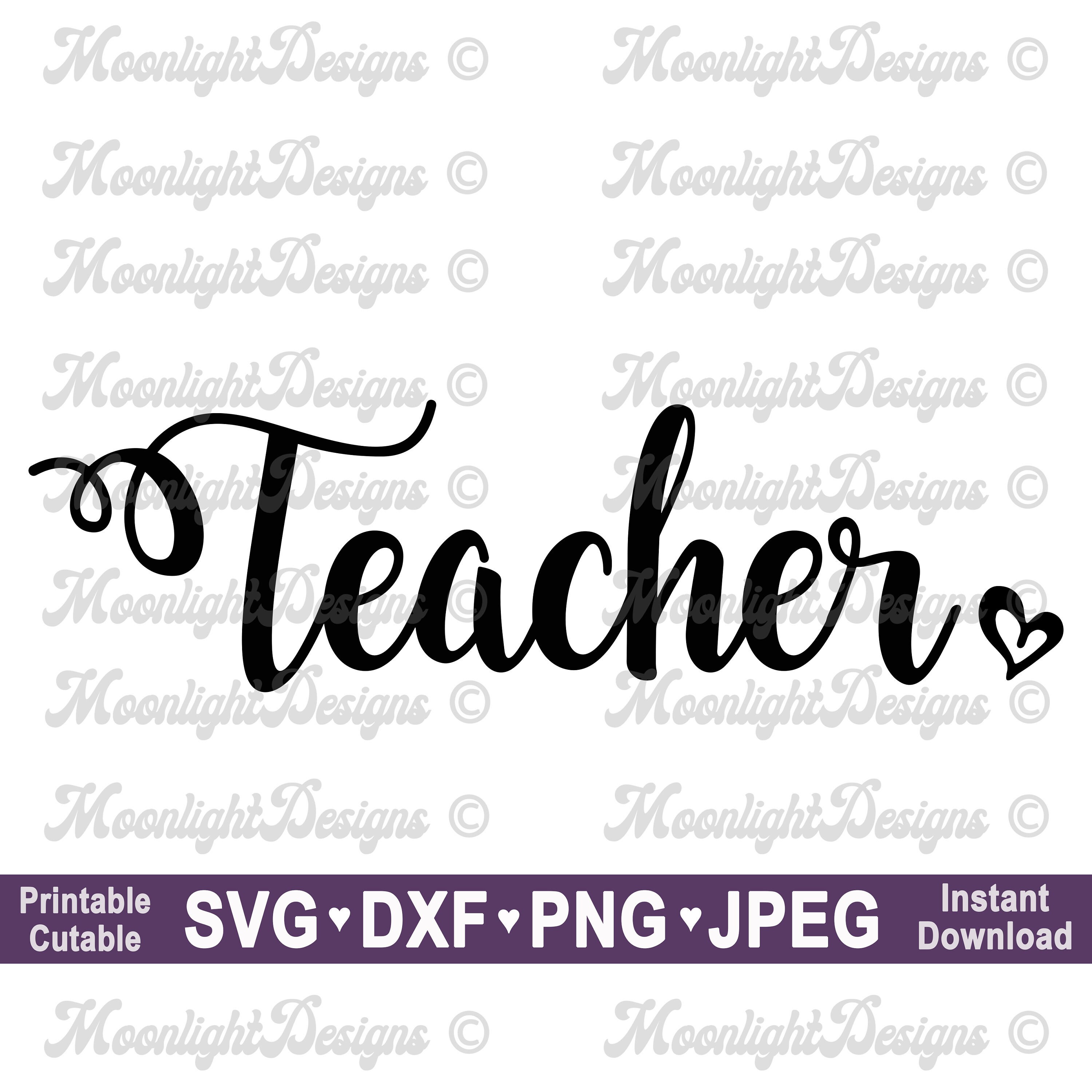 Cursive Teacher with Heart SVG DXF PNG Jpeg Instant Zip | Etsy