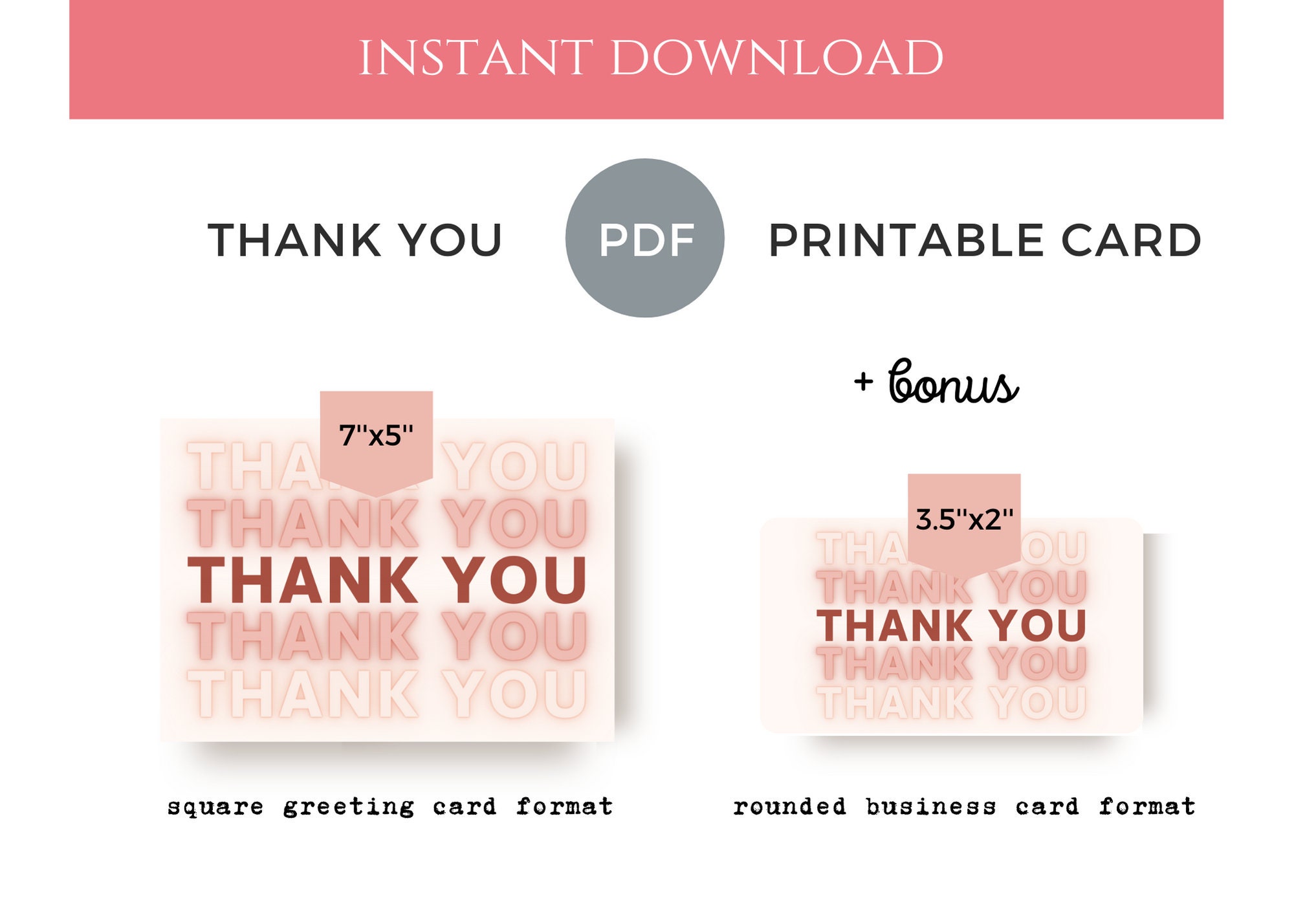 Printable PDF Digital Files of THANK YOU Card. Greeting Card/small ...