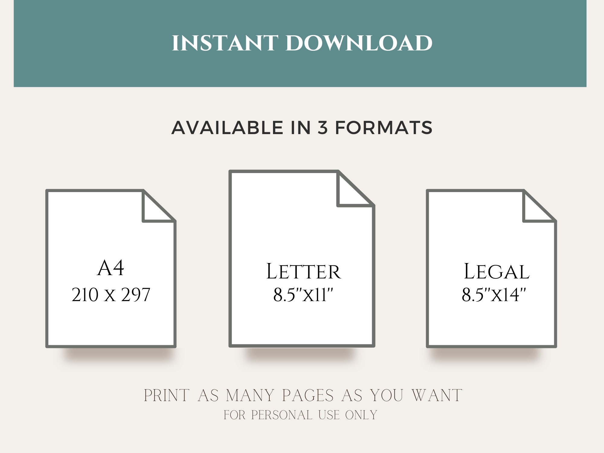 Printable Digital Files of White Lined NOTE Pads (A4, Letter, Legal ...
