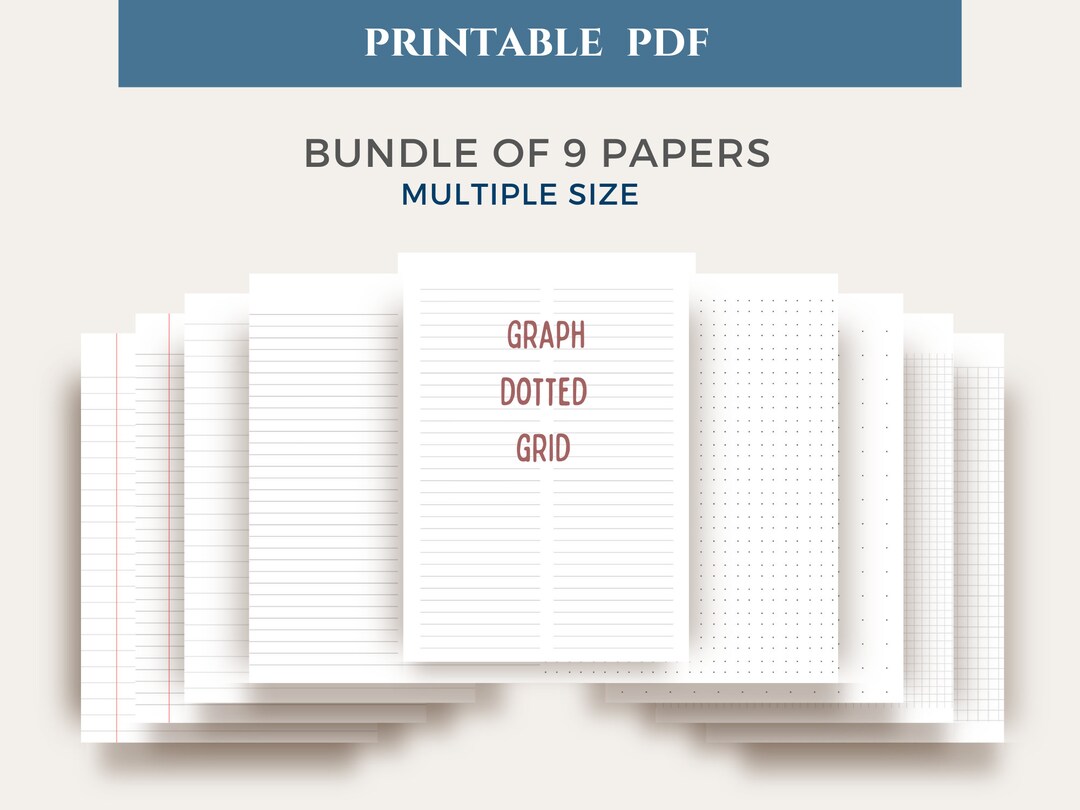 PDF Printable Digital Files, Lined/dotted/grid Sheets to Print (A4, US ...