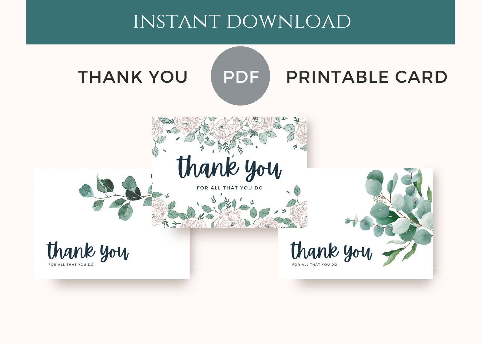 Printable PDF Digital Files of THANK YOU Card. 3 Greeting Card Print ...