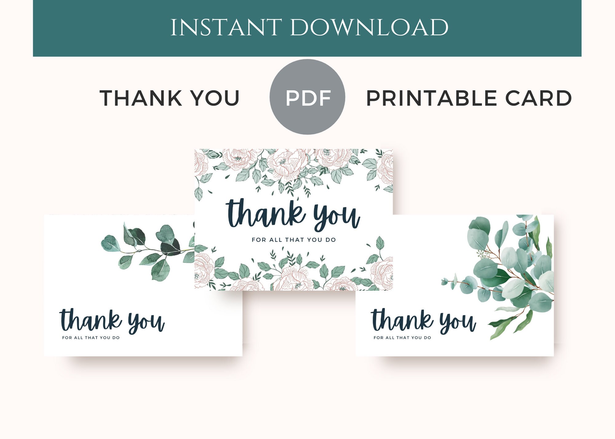 Printable PDF Digital Files of THANK YOU Card. 3 Greeting Card Print ...