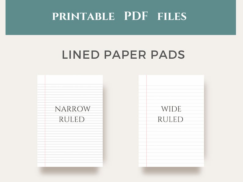 Printable Digital Files of White Lined NOTE Pads (A4, Letter, Legal ...