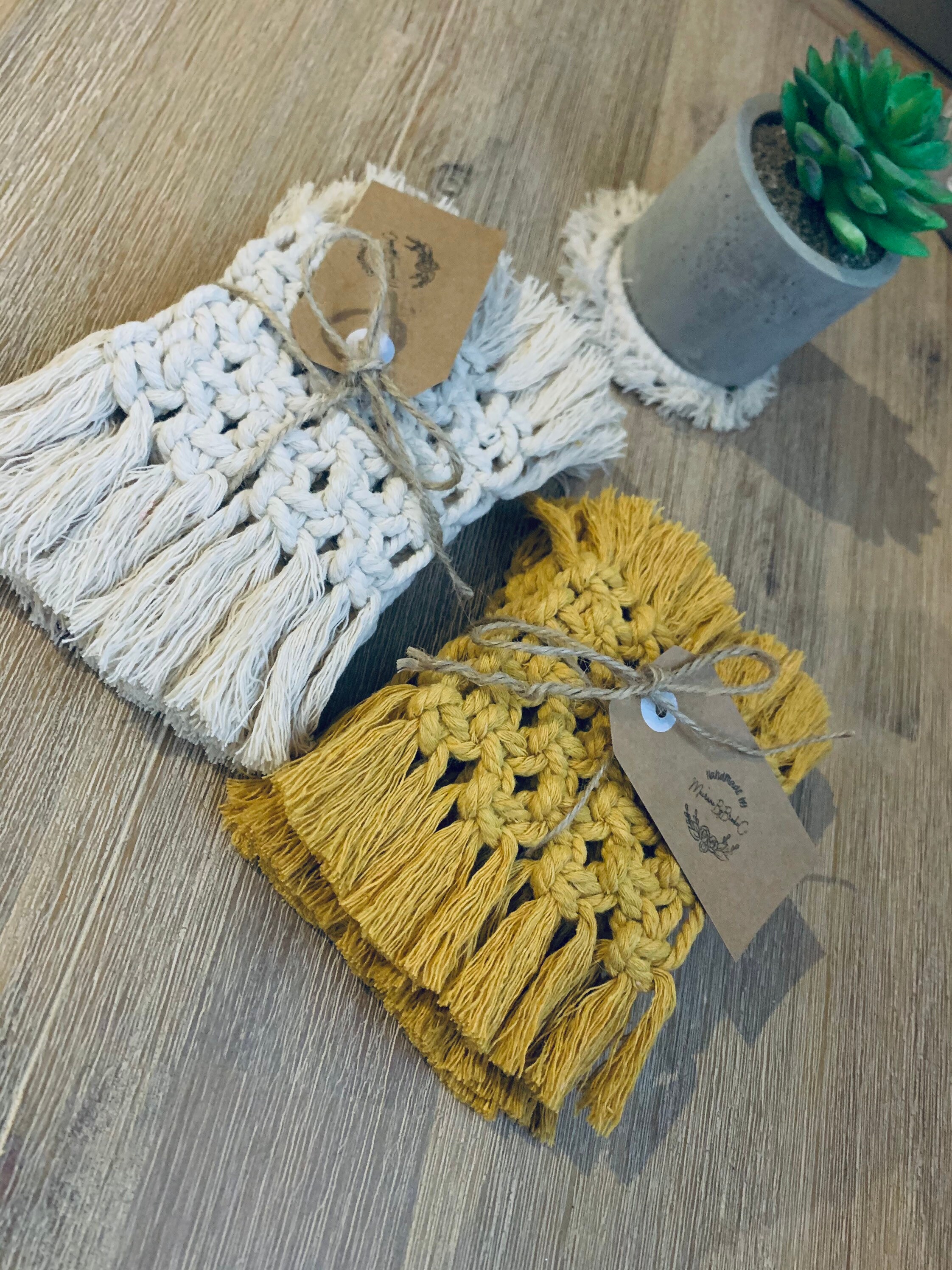 Macrame Square Coaster - Etsy Australia