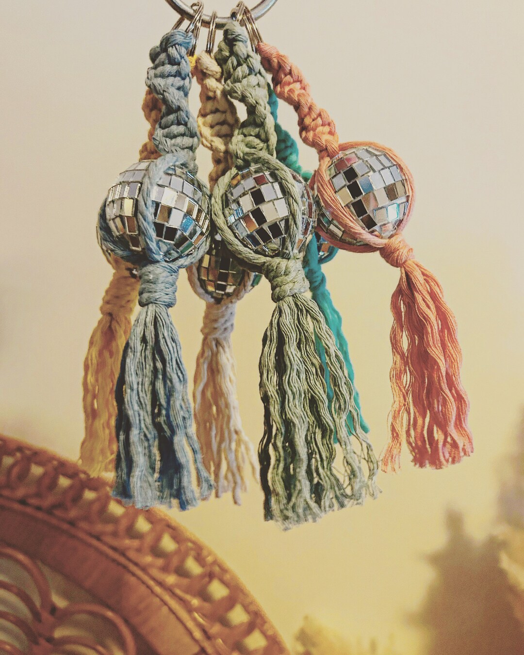 Macrame Disco Ball Keyring - Etsy