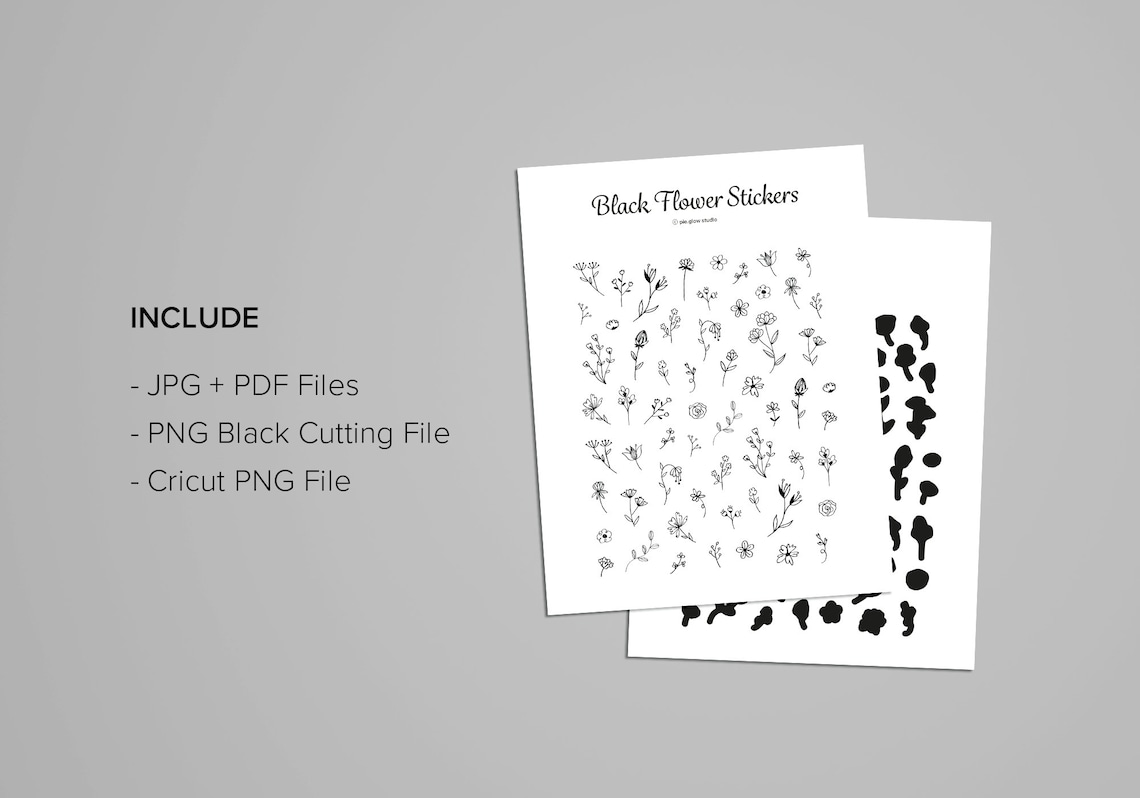 Printable Black Flower Stickers Digital Stickers Planner | Etsy