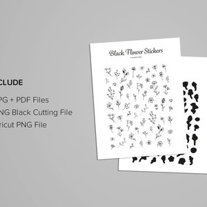 Printable Black Flower Stickers Digital Stickers, Planner Stickers ...