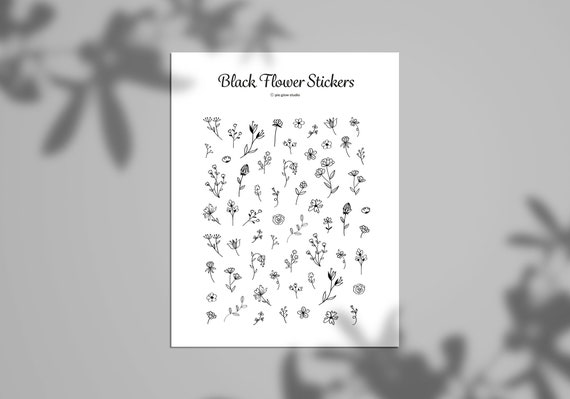 Printable Black Flower Stickers Digital Stickers Planner | Etsy