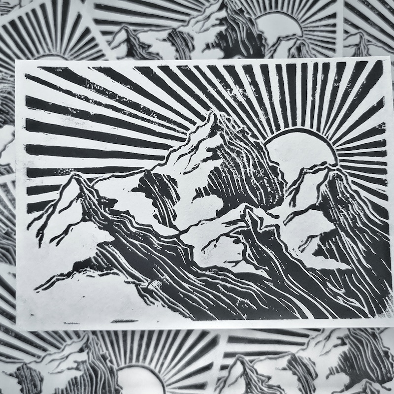 Mountain Linocut - Etsy