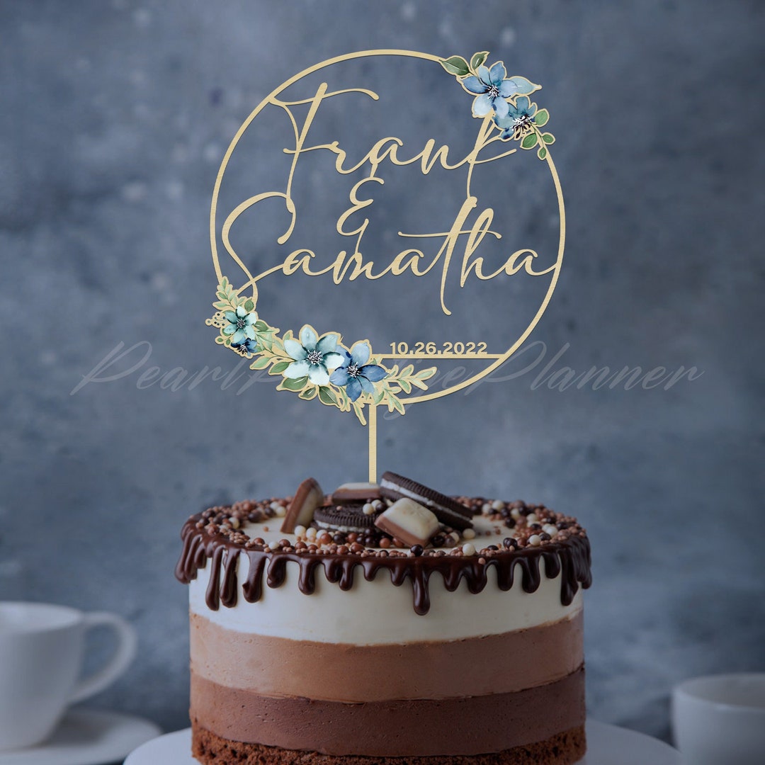 Soft Blue Wedding Cake Topper, Greenery Wedding Cake Decor, Blue Wreath ...