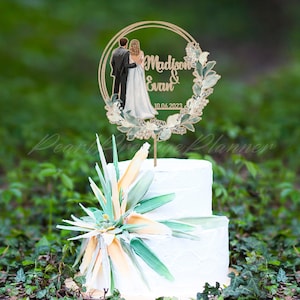 Greenery Wedding Cake Topper, Couple Silhouette Cake Sign, Dress & Suit ...