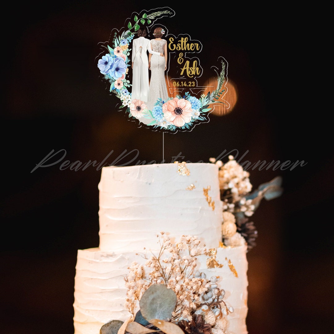 Personalized Colorful Lesbian Cake Topper, LGBT Marriage Cake Sign ...