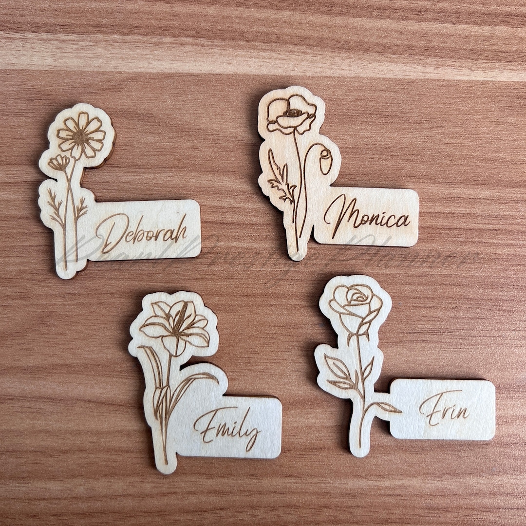 Custom Floral Name Card Birth Flower Place Card Laser Cut - Etsy