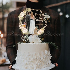 Personalized Couple Dress Cake Topper With Pet, Brut Rose Wedding Cake ...