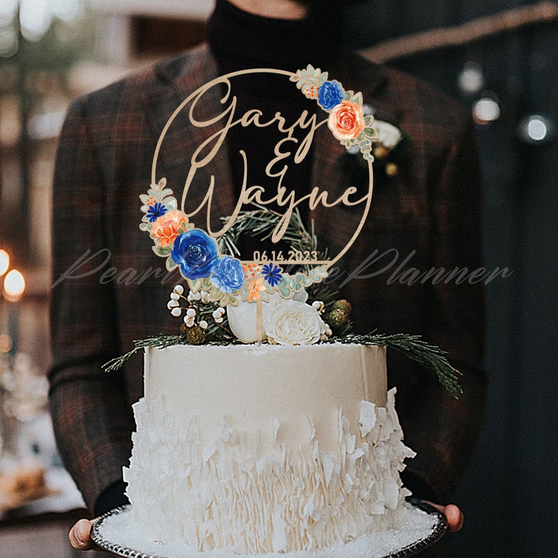 Botanical Wedding Cake Topper Custom Garden Cake Topper - Etsy