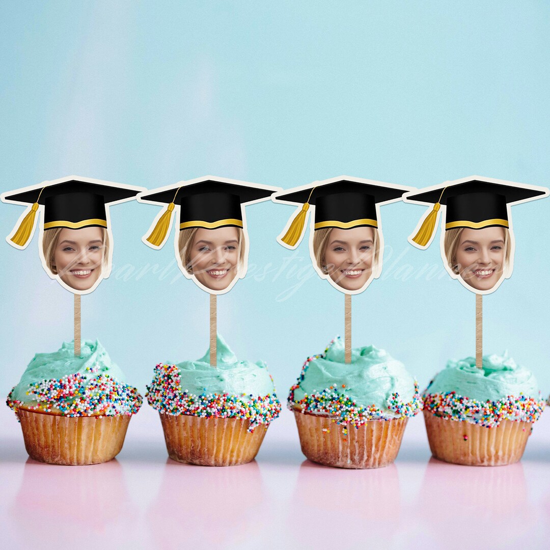 Graduation Cap Cupcake Topper, Custom Face Cake Toppers, Graduation ...