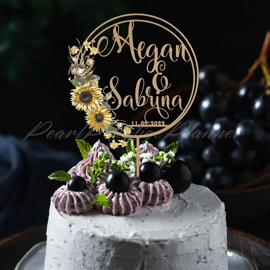 Sunflower Wedding Cake Topper, Garden Wedding Cake Decor, Themed ...