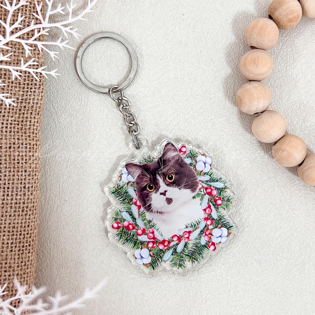 Custom Pet Photo Keychain, Cat Portrait Keychain, Pet Loss Gift, Purse ...