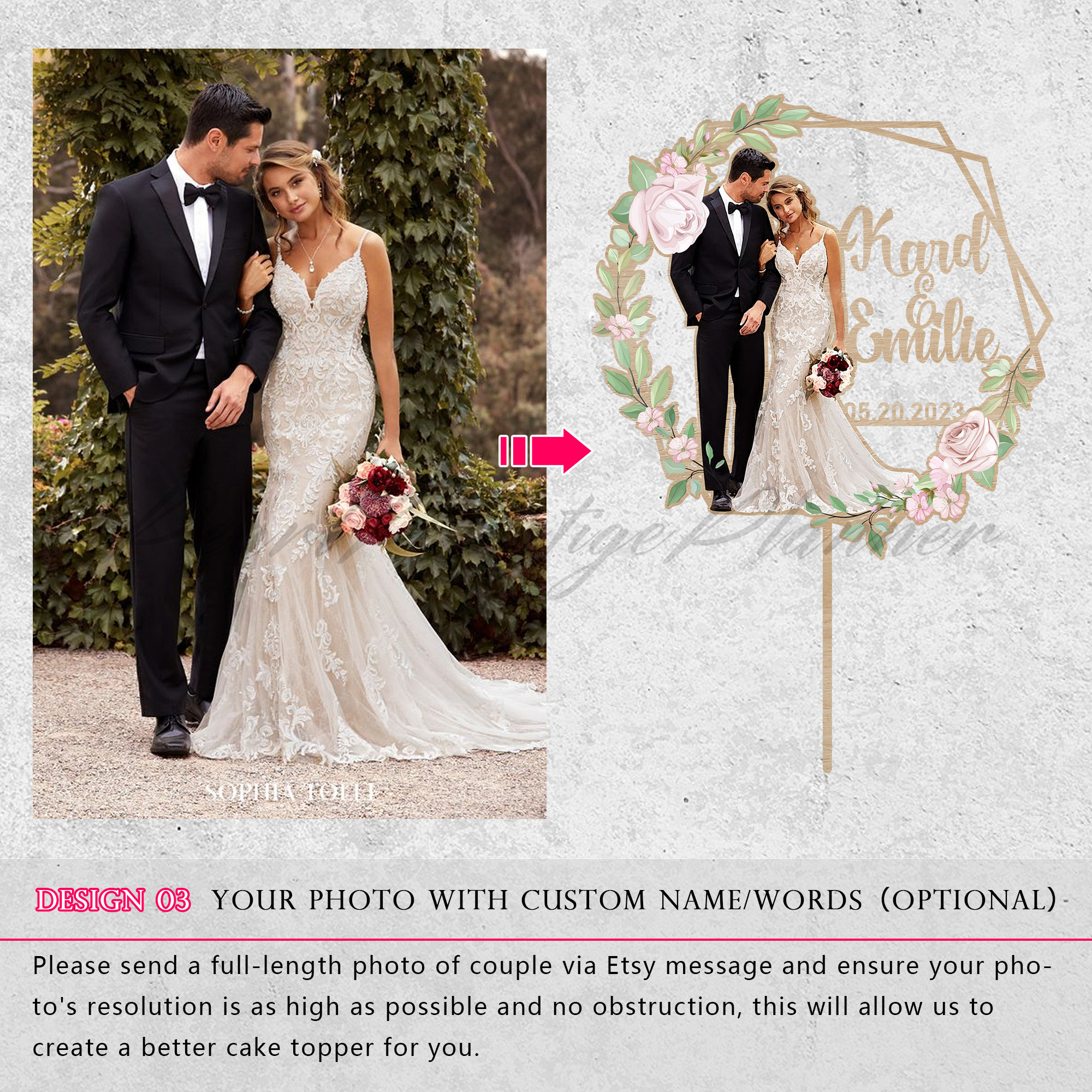 Couple Portrait Cake Topper, Design Your Own Cake Topper, Custom Text ...