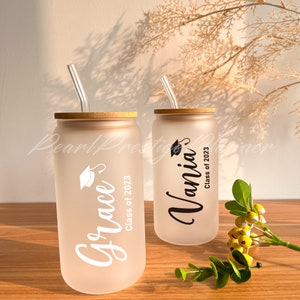 Personalized Graduation Cup With Lid, Graduation Iced Coffee Glass ...