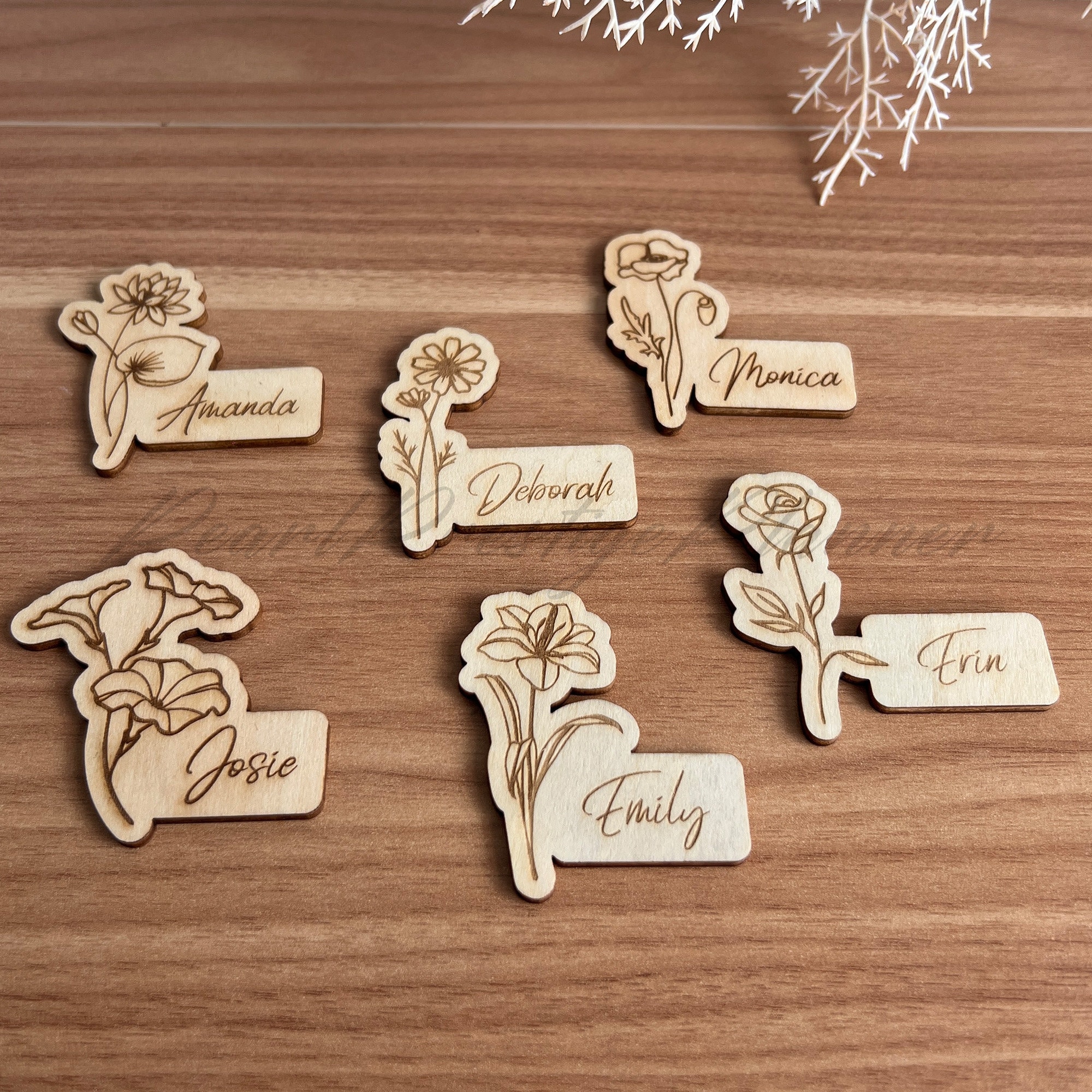 Custom Floral Name Card Birth Flower Place Card Laser Cut - Etsy