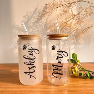 Personalized Graduation Cup With Lid, Graduation Iced Coffee Glass ...