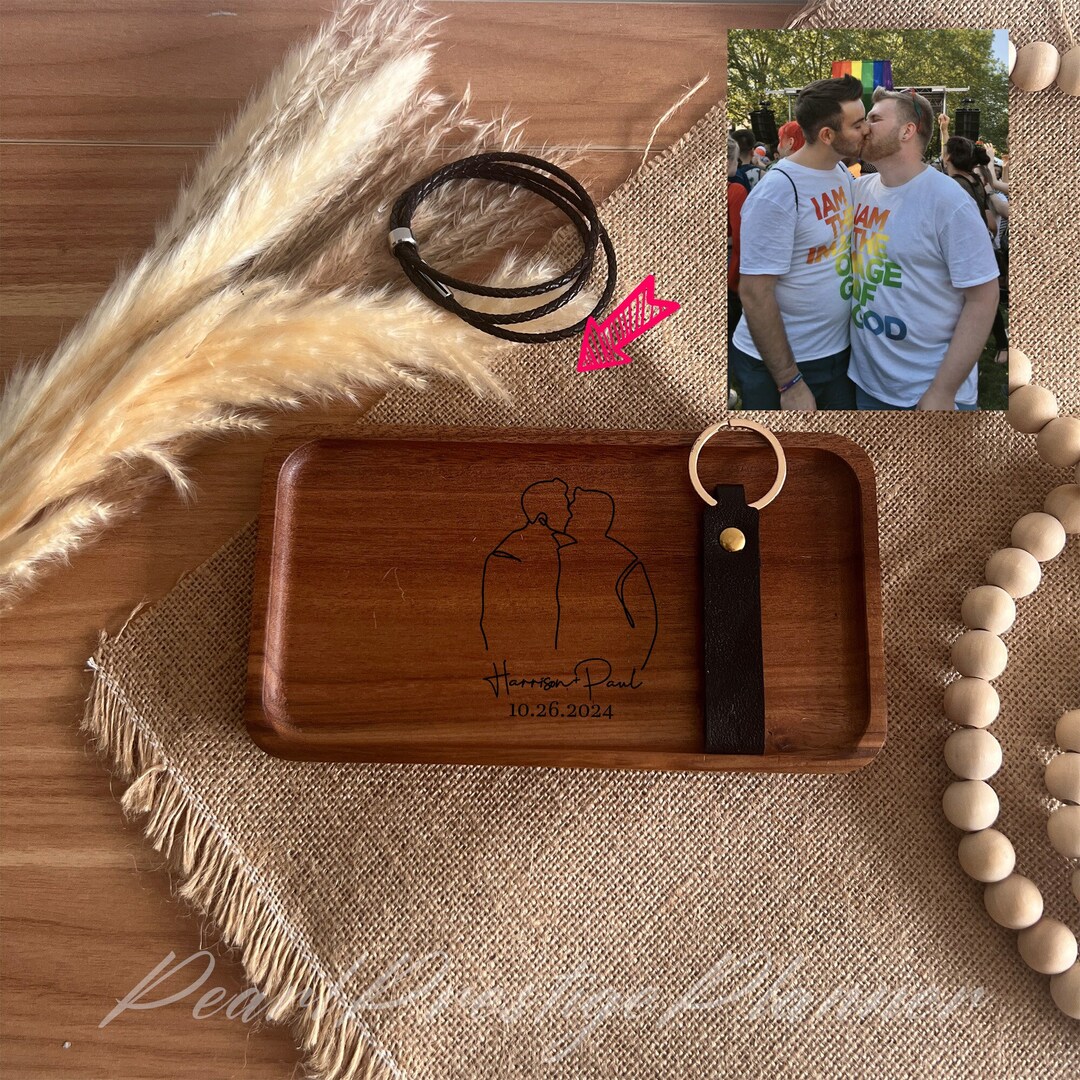 Personalized Photo Line Art Ring Dish, LGBTQ Keychains Tray, Pride ...