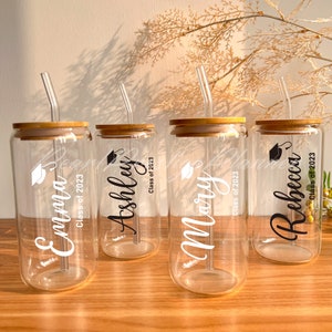 Personalized Graduation Cup With Lid, Graduation Iced Coffee Glass ...